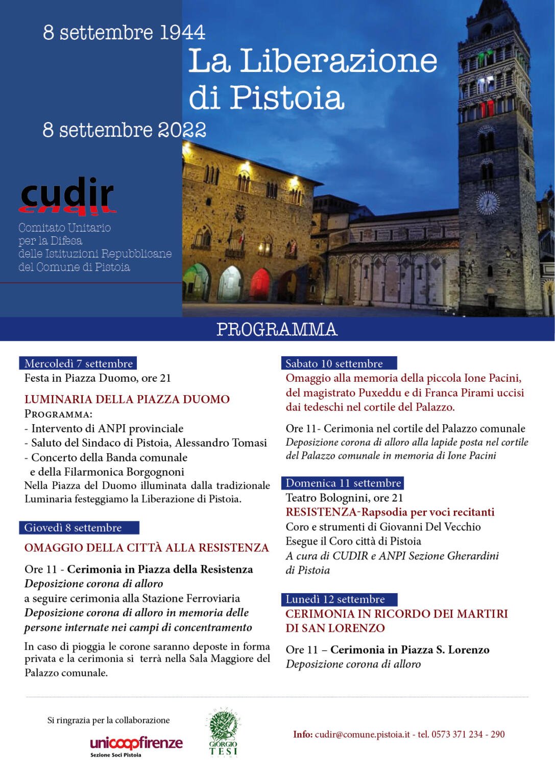 Pistoia ricorda l’8 settembre, giorno della Liberazione